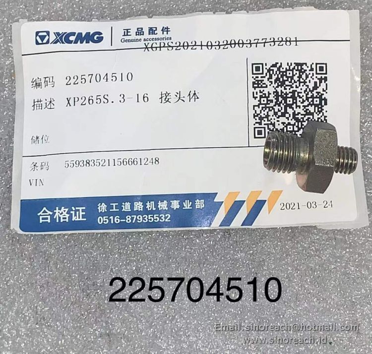 225704510 XP265S.3-16 Connector for XCMG SPARE PARTS – Sinoreach